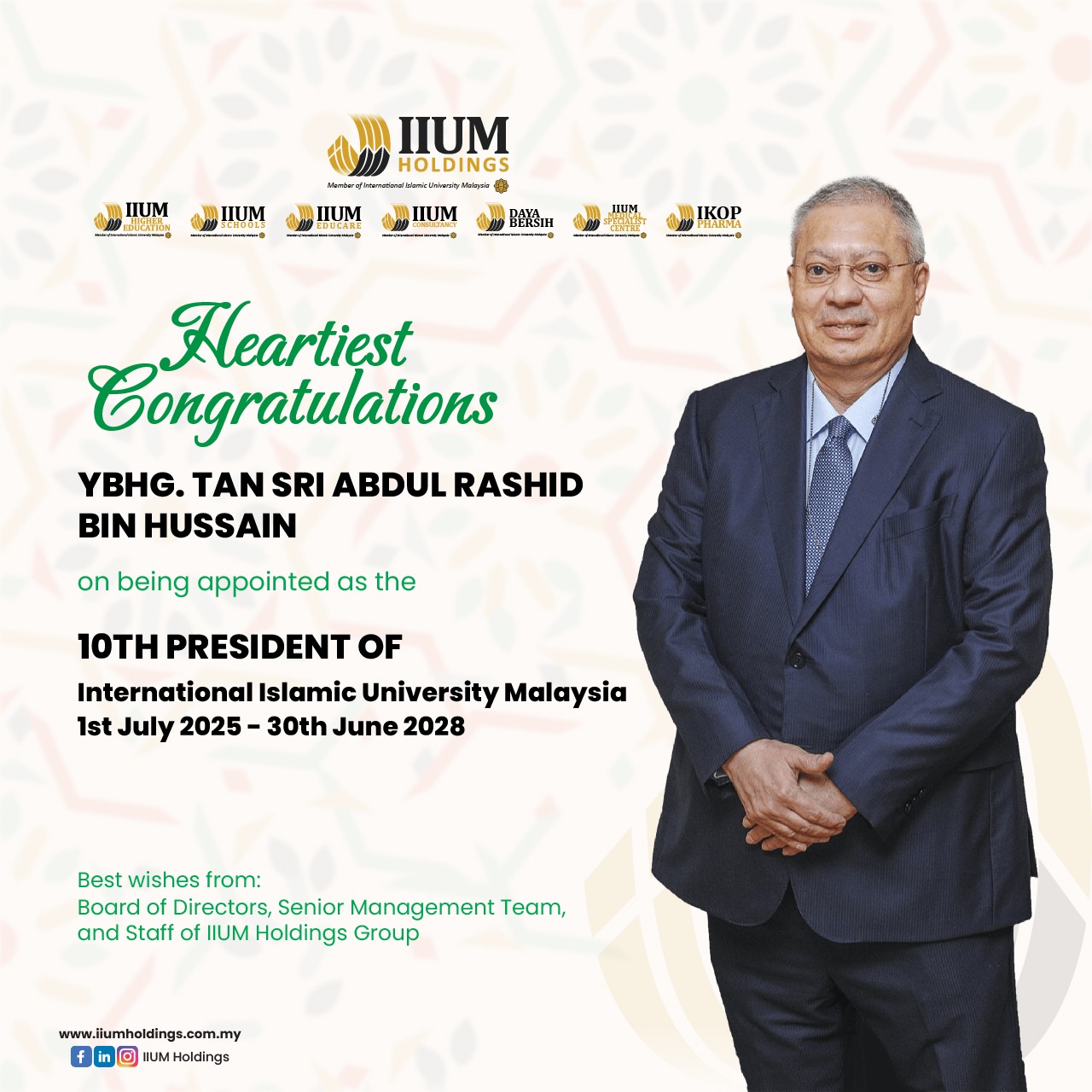 IIUM Holdings Group Congratulates Tan Sri Abdul Rashid Hussain on ...