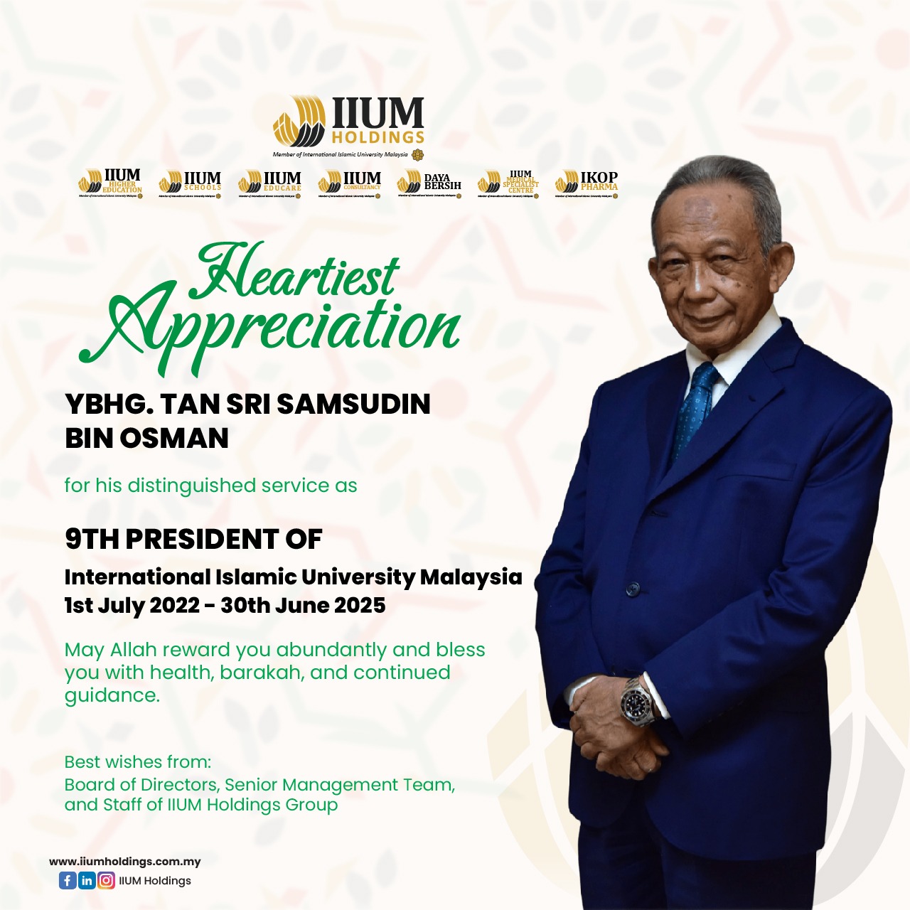 IIUM Holdings Group Pays Tribute to Tan Sri Samsuddin Osman for His ...